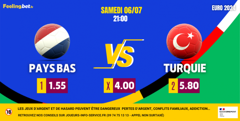 Pronostic Pays Bas Turquie - Euro 2024 - 6 Juillet 2024